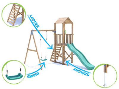 Dunster House Climbing Frame with One Swing & Slide BalconyFort High ...