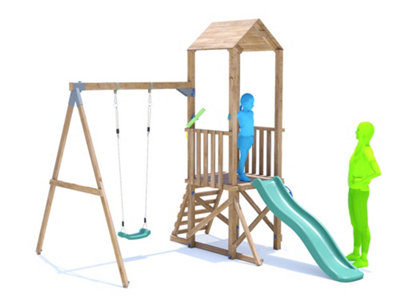 Dunster House Climbing Frame with One Swing & Slide BalconyFort Low ...