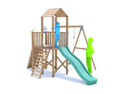 Dunster House Climbing Frame with One Swing & Slide FrontierFort High ...