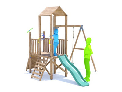 Dunster House Climbing Frame with One Swing & Slide FrontierFort Low ...