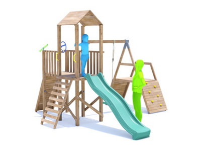 Dunster House Climbing Frame with Swing, Slide, Climbing Wall ...