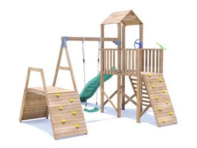 Dunster House Climbing Frame with Swing, Slide, Climbing Wall ...