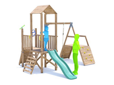 Dunster House Climbing Frame with Swing, Slide, Climbing Wall ...