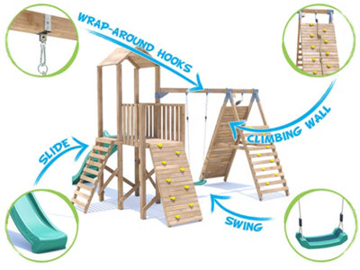 Dunster House Climbing Frame with Swing, Slide, Tall Wall FrontierFort ...
