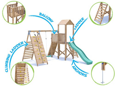 Dunster House Climbing Frame with Swing, Slide, Tall Wall FrontierFort ...