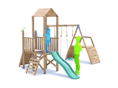 Dunster House Climbing Frame with Swings, Slide, Climbing Wall ...
