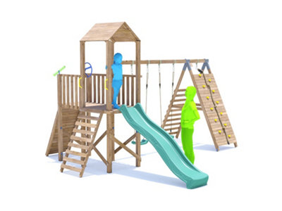 Dunster House Climbing Frame with Swings, Slide, Tall Wall FrontierFort ...