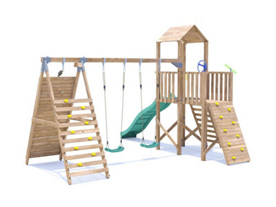 Dunster House Climbing Frame with Swings, Slide, Tall Wall FrontierFort ...