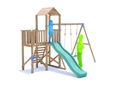 Dunster House Climbing Frame with Two Swings & Slide BalconyFort High ...