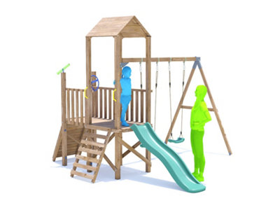 Dunster House Climbing Frame with Two Swings & Slide FrontierFort Low ...