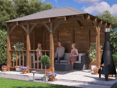 Dunster House Corner Gazebo 4m x 3m Garden Shelter Canopy Wooden Roof ...