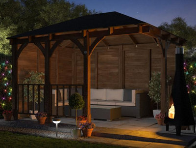 Dunster House Corner Gazebo 4m x 3m Garden Shelter Canopy Wooden Roof ...