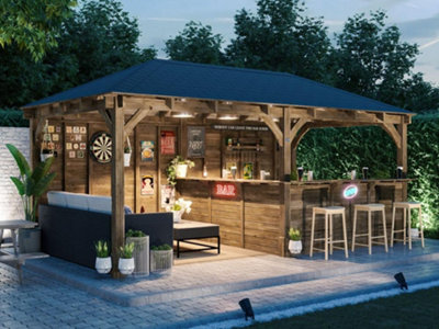 Dunster House Garden Bar 6m x 3m Wooden Outdoor Pub Shed Leviathan Back ...