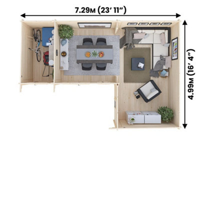 DUNSTER HOUSE L-SHAPED LOG CABIN PENT ROOF 24MM DOUBLE GLAZED WINDOWS ...