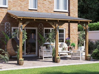 Dunster House Lean To Wooden Gazebo Canopy Kit 4m x 3m Patio Garden ...