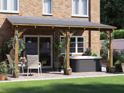 Dunster House Lean To Wooden Gazebo Canopy Kit 5m x 3m Patio Garden ...