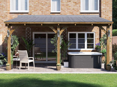 Dunster House Lean To Wooden Gazebo Canopy Kit 5m x 3m Patio Garden ...