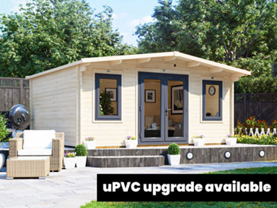 Dunster House Log Cabin 5m x 4m Severn Roof Shingles Double Glazed ...