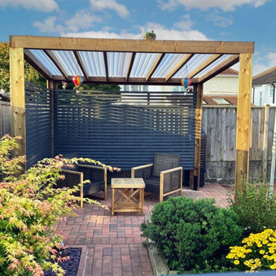 Dunster House Pergola with Roof 2.5m x 2.5m Pressure Treated Wooden ...