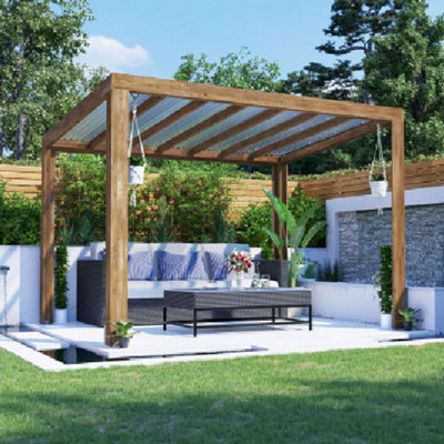Dunster House Pergola with Roof 3.5m x 2.5m Pressure Treated Wooden ...
