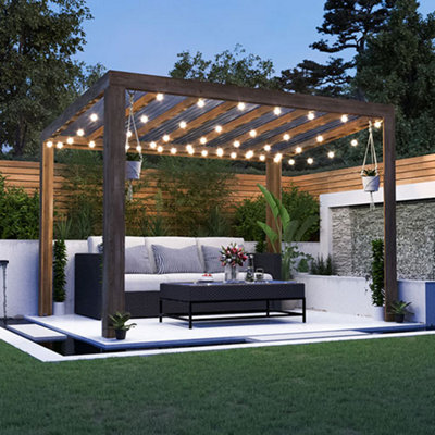 Dunster House Pergola with Roof 3.5m x 2.5m Pressure Treated Wooden ...