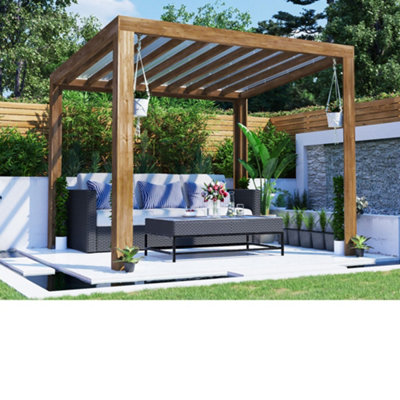 Dunster House Pergola with Roof 3m x 2.5m Pressure Treated Wooden ...