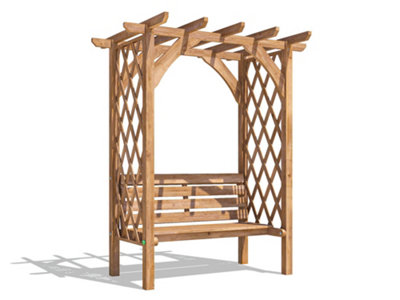 Dunster House Pergola with Seat Bench Lattice Trellis Arbour Wooden ...