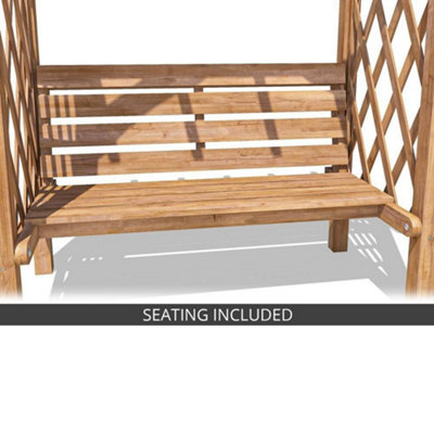 Dunster House Pergola with Seat Bench Lattice Trellis Arbour Wooden ...