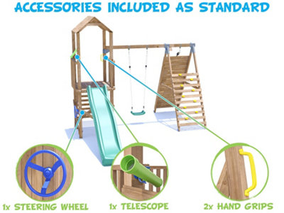 Dunster House Wooden Climbing Frame with Swing, Tall Climbing Wall ...
