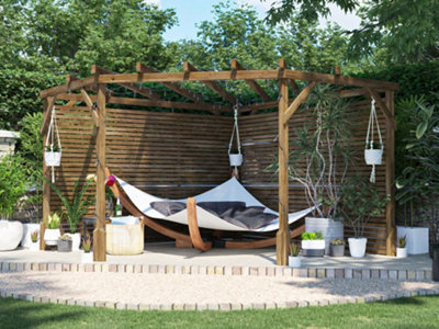 Dunster House Wooden Corner Pergola with Slatted Walls & Trellis 3m x ...