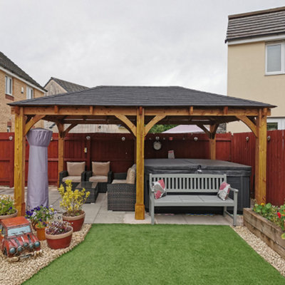 Dunster House - Wooden Garden Gazebo 5m x 3m Heavy Duty With Roof ...