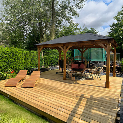 Dunster House - Wooden Garden Gazebo 5m x 3m Heavy Duty With Roof ...