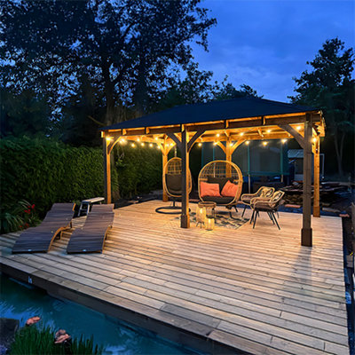 Dunster House - Wooden Garden Gazebo 5m x 3m Heavy Duty With Roof ...