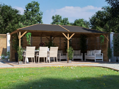 Dunster House Wooden Gazebo Kit Louvre Wall 6m x 3m Garden Shelter Roof ...