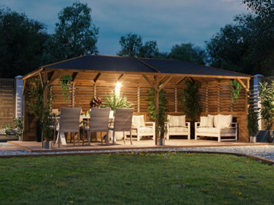 Dunster House Wooden Gazebo Kit Louvre Wall 6m x 3m Garden Shelter Roof ...