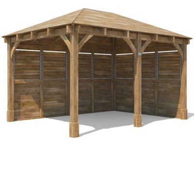 Dunster House Wooden Gazebo Kit Louvre Walled 4m x 3m Heavy Duty Garden ...