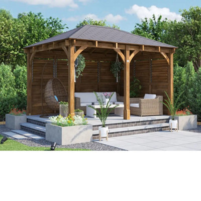 Dunster House Wooden Gazebo Kit Louvre Walled 4m x 3m Heavy Duty Garden ...