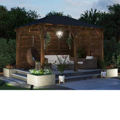 Dunster House Wooden Gazebo Kit Louvre Walled 4m x 3m Heavy Duty Garden ...