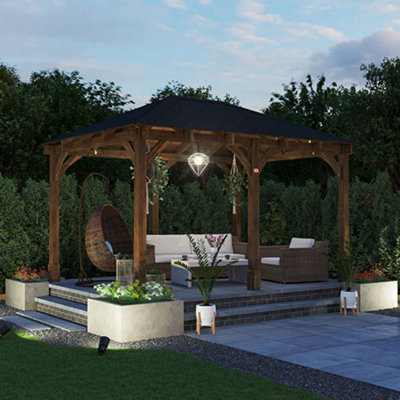 Dunster House Wooden Gazebo Leviathan 4m x 3m Heavy Duty With Roof Shingles