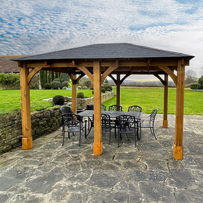 Dunster House Wooden Gazebo Leviathan 4m x 3m Heavy Duty With Roof Shingles