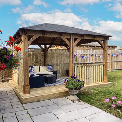 Dunster House Wooden Gazebo Leviathan 4m x 3m Heavy Duty With Roof Shingles