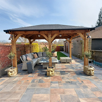 Dunster House Wooden Gazebo Leviathan 4m x 3m Heavy Duty With Roof Shingles