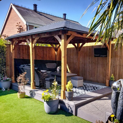Dunster House Wooden Gazebo Leviathan 4m x 3m Heavy Duty With Roof Shingles