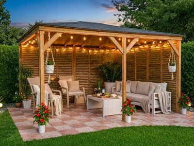 Dunster House Wooden Gazebo Louvre Wall 4m x 3m Garden Shelter Roof ...