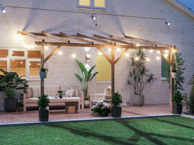 Dunster House Wooden Lean to Pergola 4m x 3m Pressure Treated Wall ...