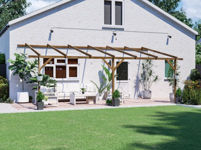Dunster House Wooden Lean to Pergola 6m x 3m Pressure Treated Wall ...