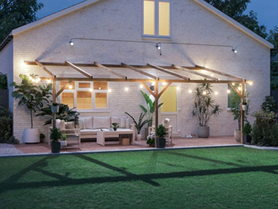 Dunster House Wooden Lean to Pergola 6m x 3m Pressure Treated Wall ...