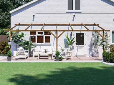 Dunster House Wooden Lean to Pergola 6m x 3m Pressure Treated Wall ...