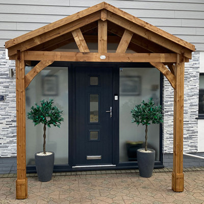 Dunster House Wooden Porch Canopy Kit 3m x 1.5m Pressure Treated Door ...