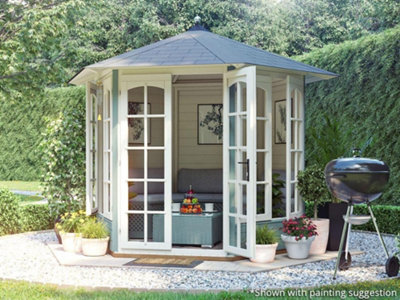 Dunster House Wooden Summerhouse 2.5 x 2 Metres Hexagonal Sun Room ...